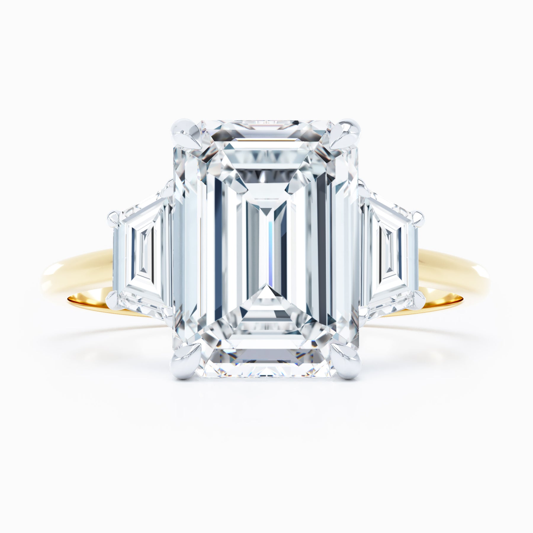 3 Stone - Trapezoid Sides- Emerald Cut Engagement Ring – Mavilo