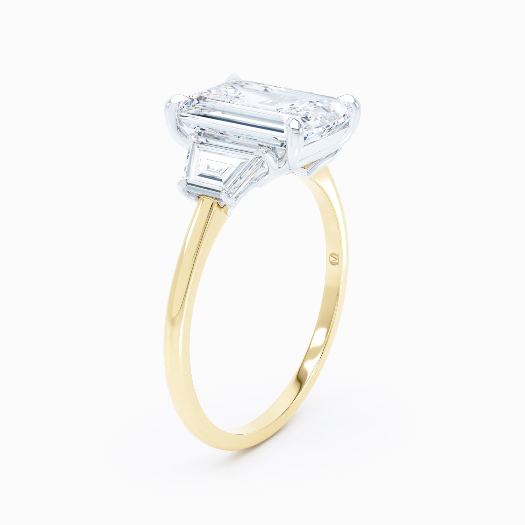 3 Stone - Trapezoid Sides- Emerald Cut Engagement Ring – Mavilo